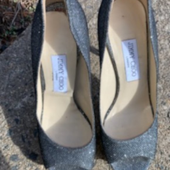 Jimmy Choo Silver Metallic Glitter Open Peep Toe | Shoes | Jimmy Choo ...